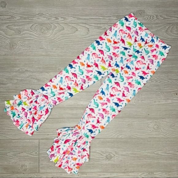 Bottoms | Watercolor Dinosaur Ruffle Bottom Pants Size 89 Bell Bottom ...